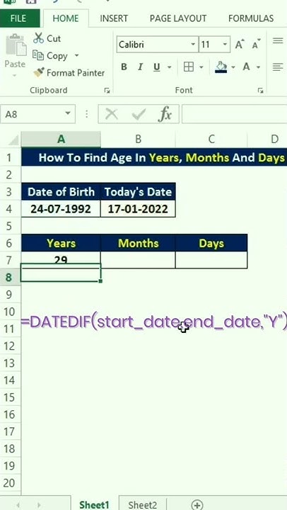 How To Find Age In Years Months And Days In Excel | How To Calculate ...
