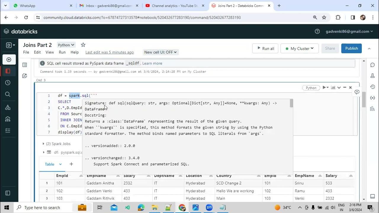37how To Write Joins Part 2 Using Pyspark In Databricks In Telugu Youtube