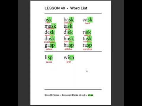 Phonics Lesson 40 Closed Syllables » Consonant Blends (at end) » sk, sp ...