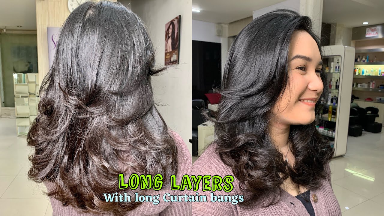 POTONG RAMBUT LAYER | Long Layers Haircut | Long Curtain bangs ...
