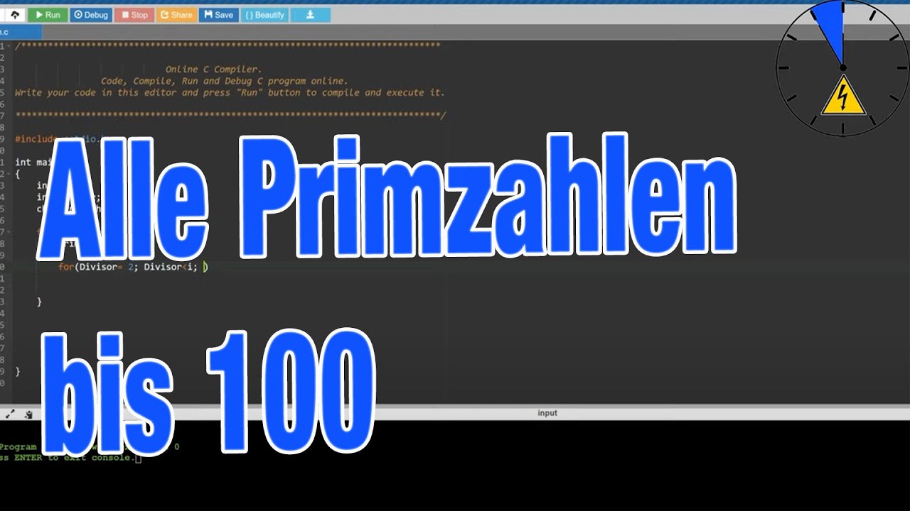 Primzahlen bis 100 ausgeben C Programmierung Prüfungsfrage - YouTube