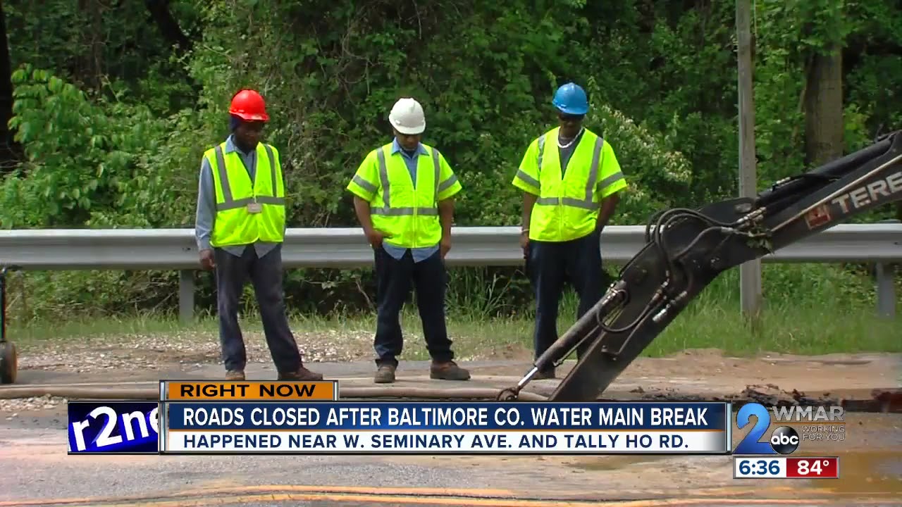 Roads Closed after Baltimore Co. Water Main Break - YouTube