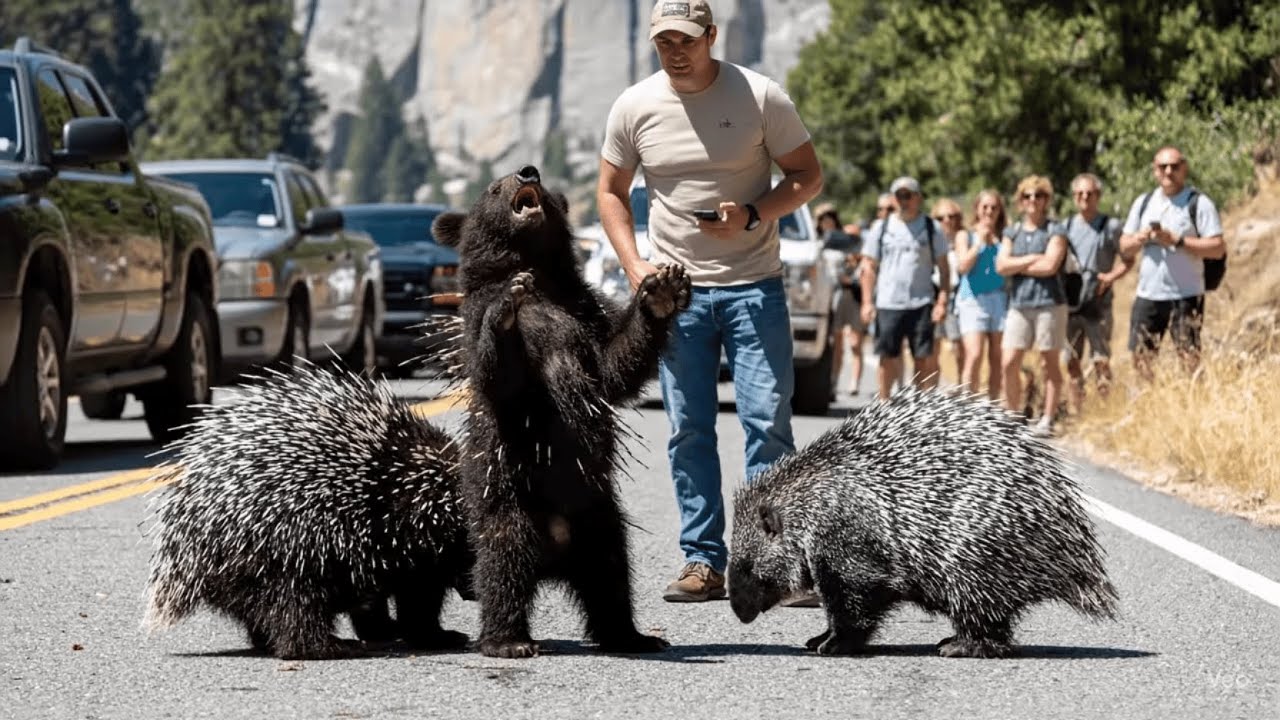 Bear Cub Cries for Help After Porcupine Attack on a Road in Yosemite ...