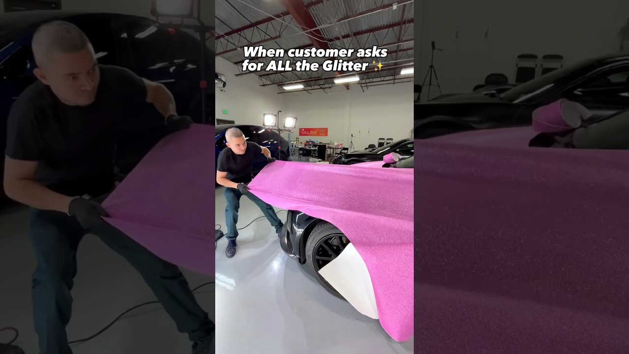 Pink Glitter Car Wrap 🔥 #asmr #asmrsounds #pinkglitter #pink #carwrap # ...