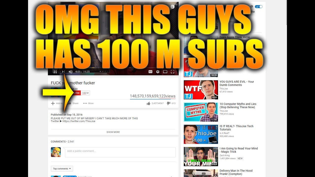 100 million subscriber youtuber - YouTube