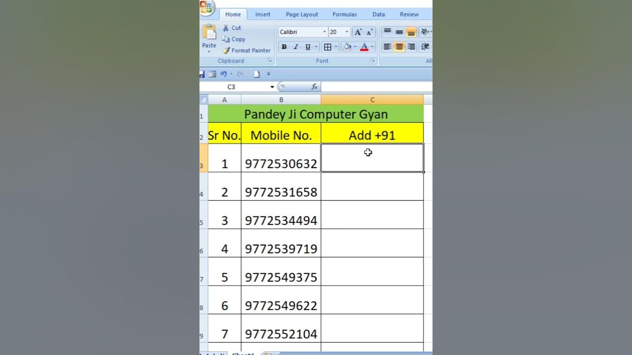 Excel Formulas, Excel Mobile number ke pahle +91kaise lagaye - YouTube