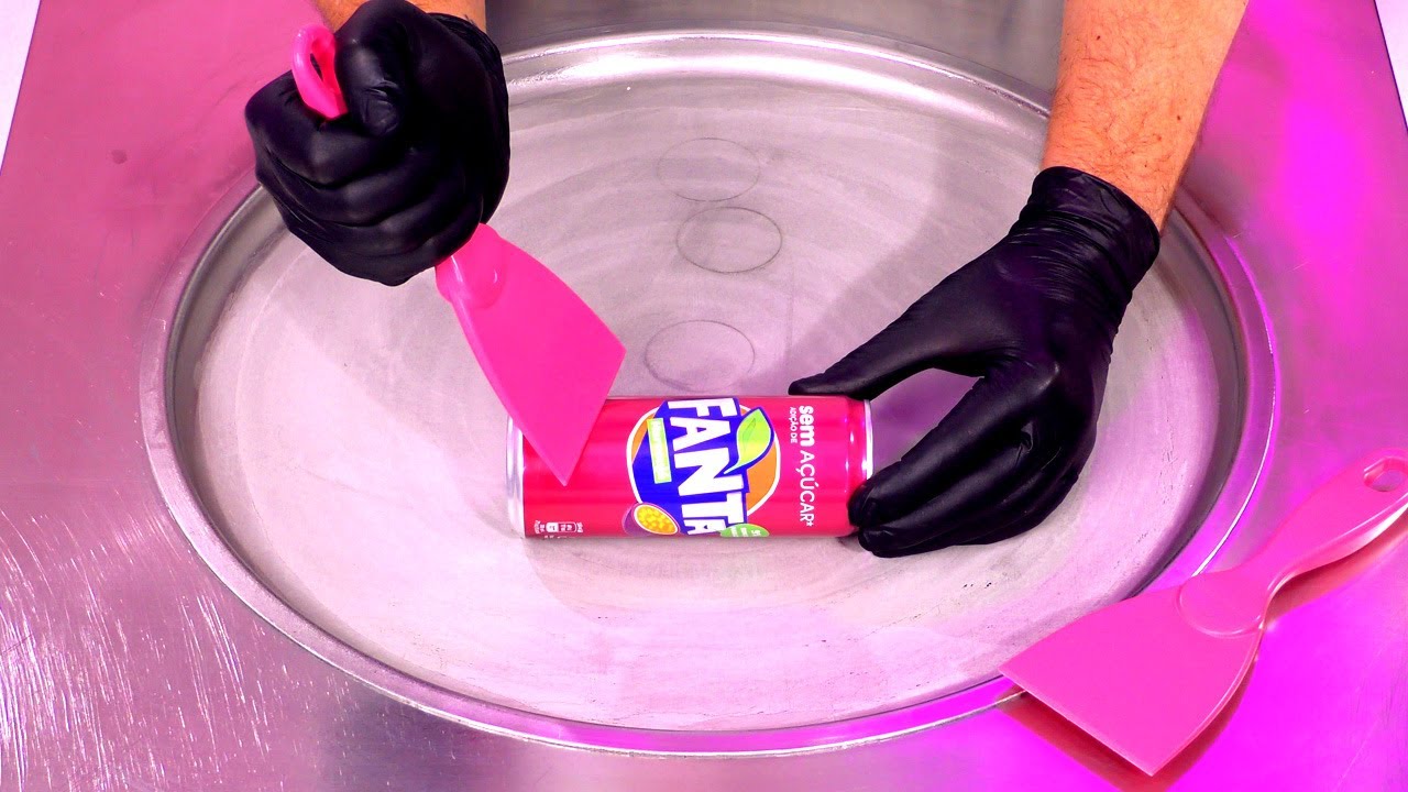 ASMR - how to make Passion Fruit Fanta to Ice Cream Rolls | with pink ...