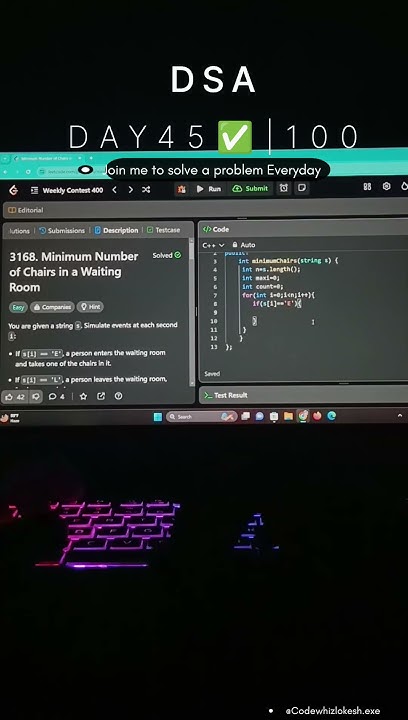 Day 45 100 Learning Dsa👨‍💻que [leetcode3168 Min No Of Chairs In Waiting Room] Dsa