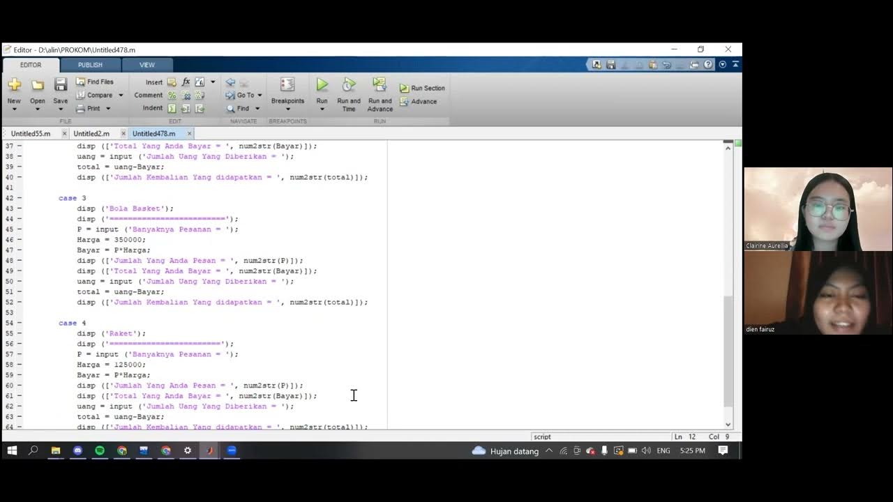 TUGAS BESAR PROKOM PRESENTASI MATLAB [ PROGRAM KASIR SEDERHANA ] DIEN & CLAIRINE - YouTube