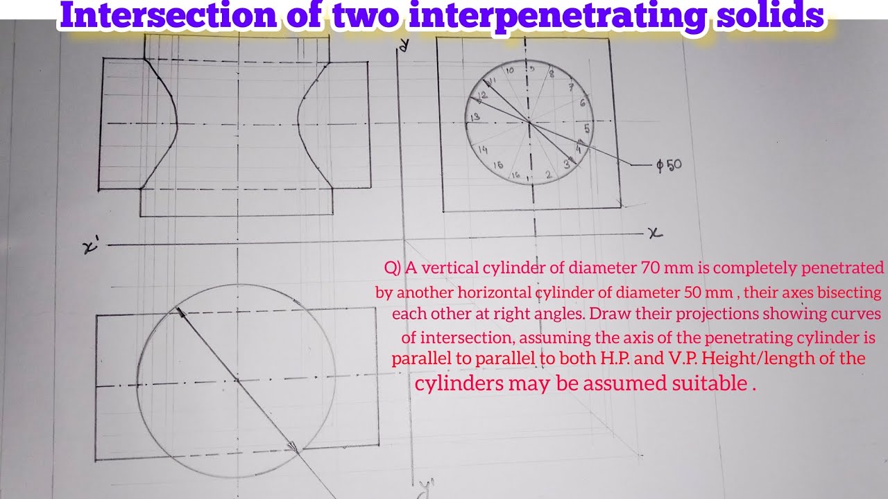 Intersection of two interpenetrating Solids | A vertical cylinder of ...