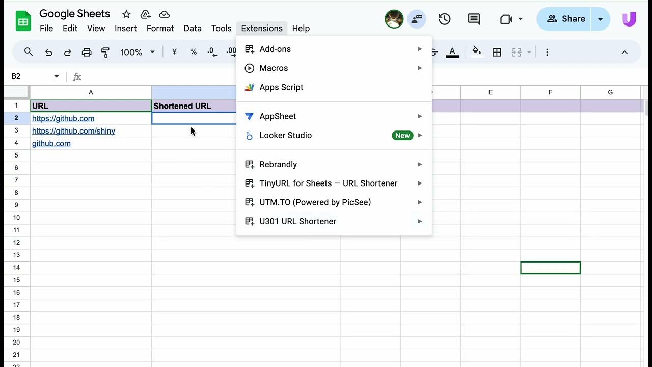 Using U301 URL Shortener to short you URL in Google Sheets. - YouTube