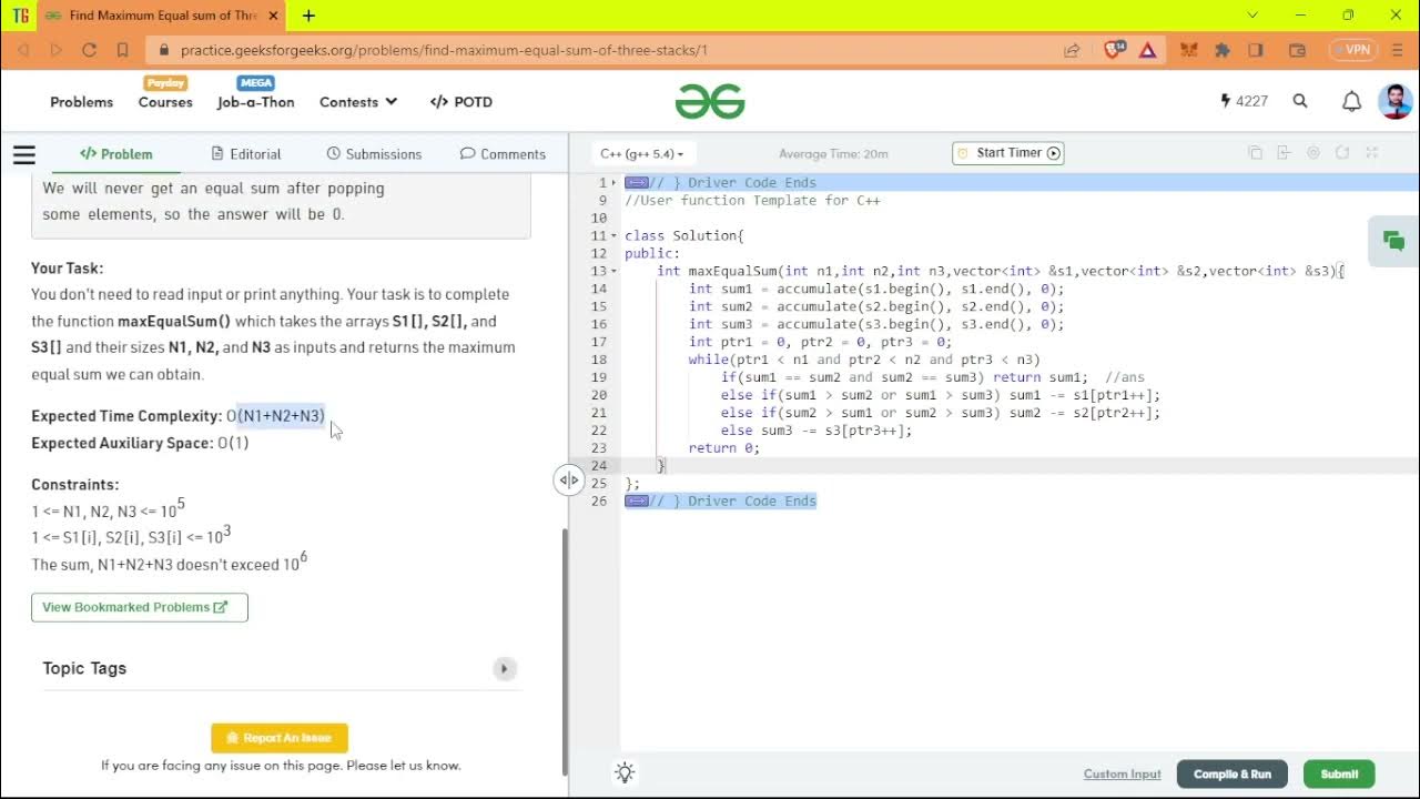 🔥Find Maximum Equal sum of Three Stacks🔥GFG POTD🔥03 June 2023🔥STL, 10 Lines of Code🔥Good ...