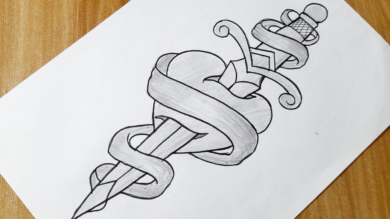 How To Draw A Sword With Heart Tattoo Sword Tattoo Drawing Dagger