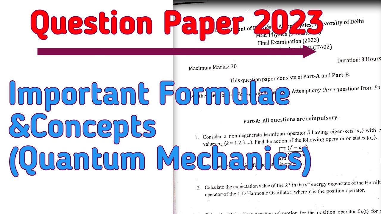 Important Formulae and Concepts used in QP 2023 Quantum Mechanics - YouTube