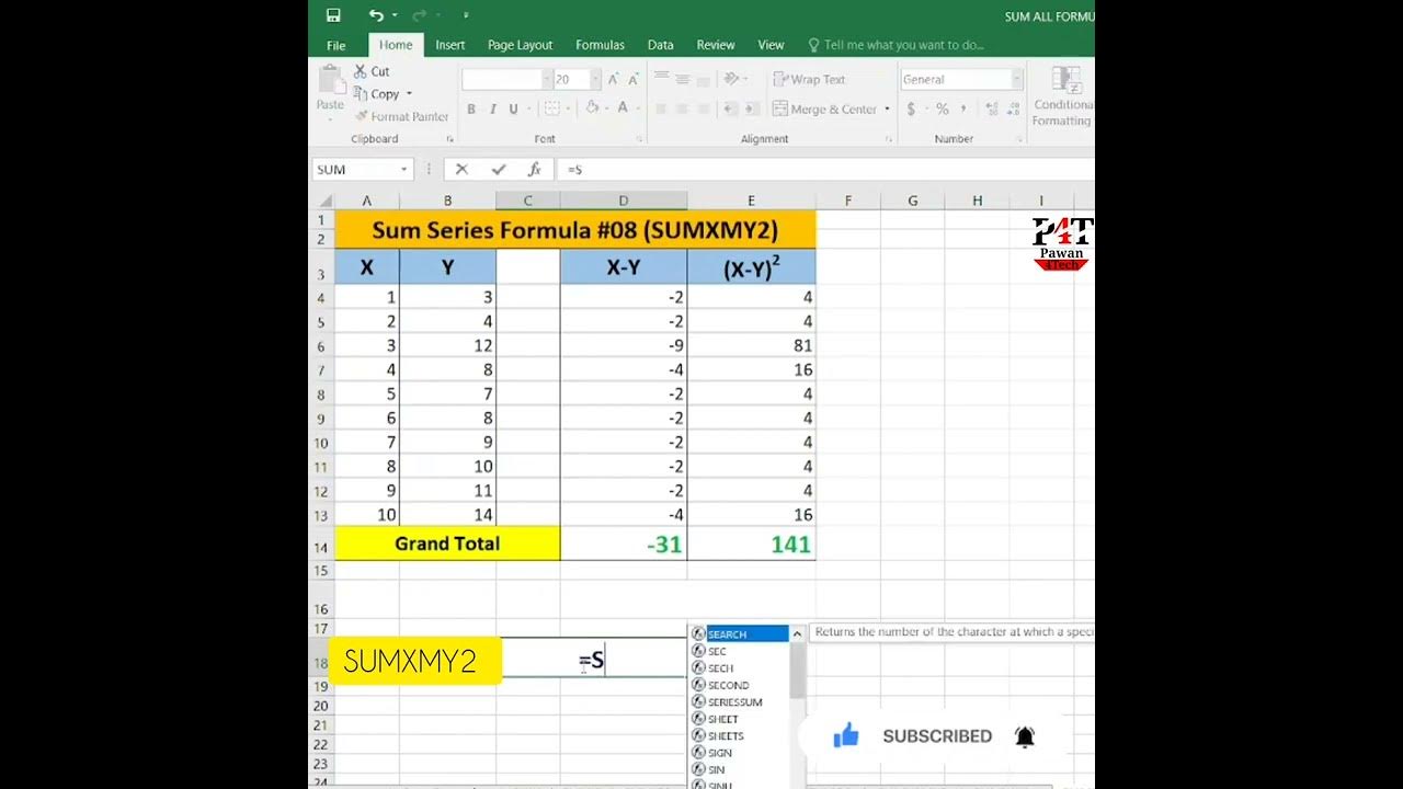 Sum Series Formula No 8 (SUMXMY2) 🔥 Sum Series All Formula In Excel 🔥 #short #shorts | Excel ...