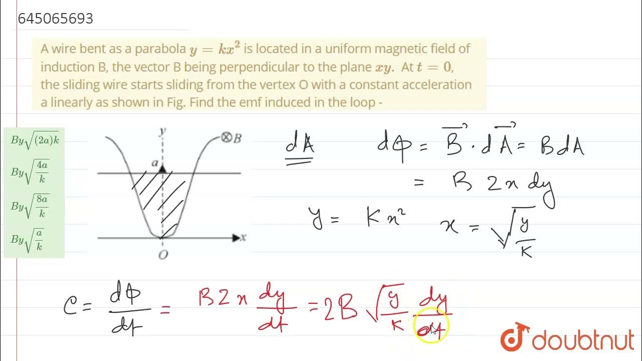 A wire bent as a parabola y=kx^(2) is located in a uniform magnetic field of induction B, the ve ...