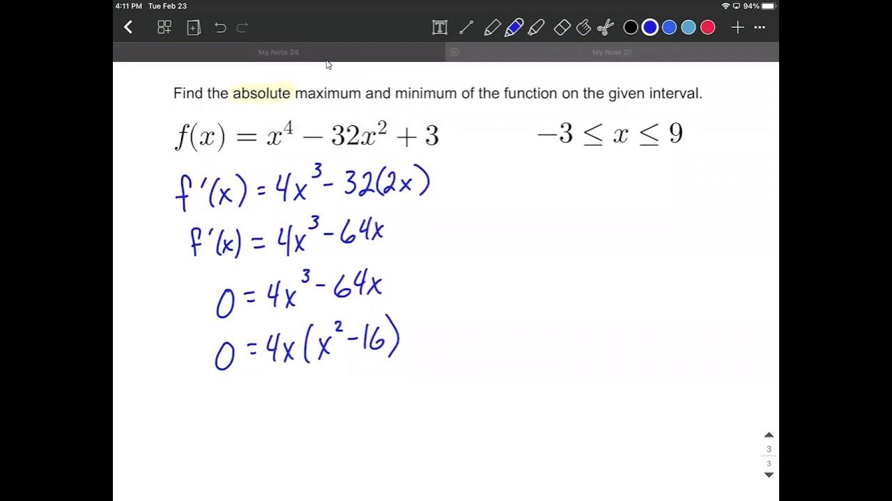 Find the absolute maximum and absolute minimum of a fourth degree polynomial function - YouTube