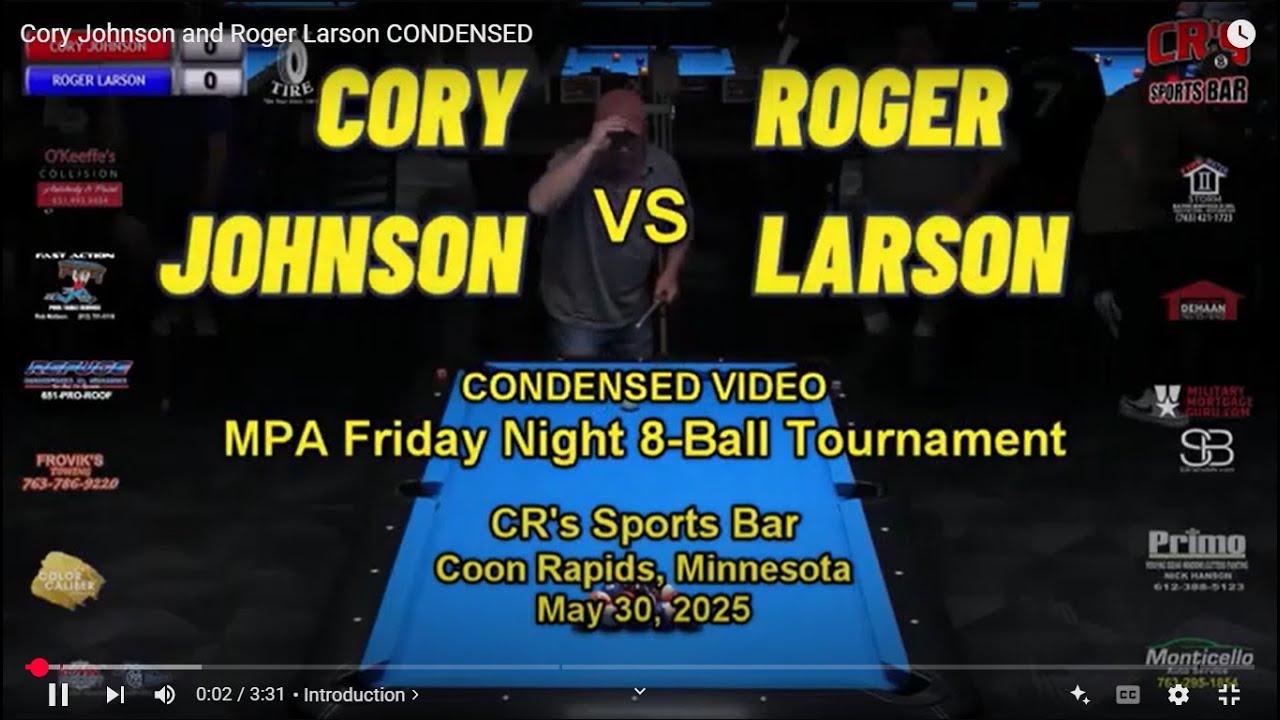 Cory Johnson and Roger Larson - CR's MPA Friday Night 8-Ball Tournament ...