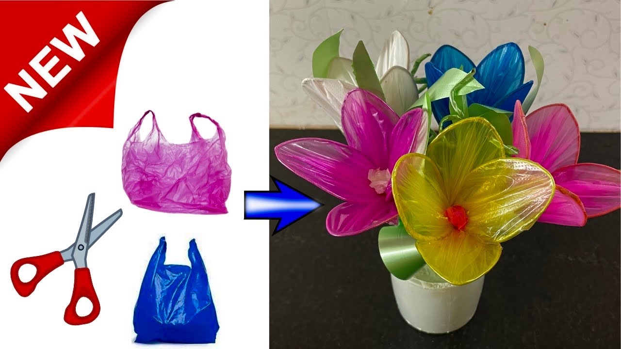 Diy Showpiece flowers using Plastic bags for home decoration / Best out ...