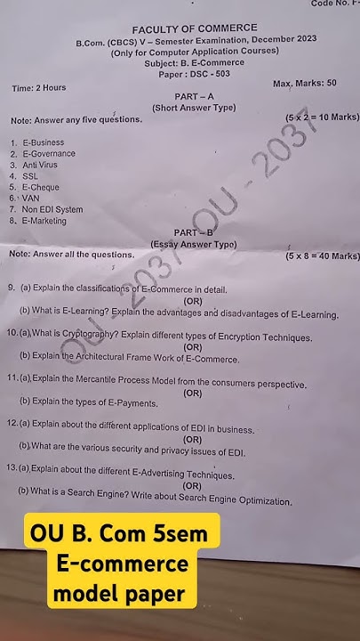 Osmania University B.Com 5sem E- commerce previous paper 2023 - YouTube