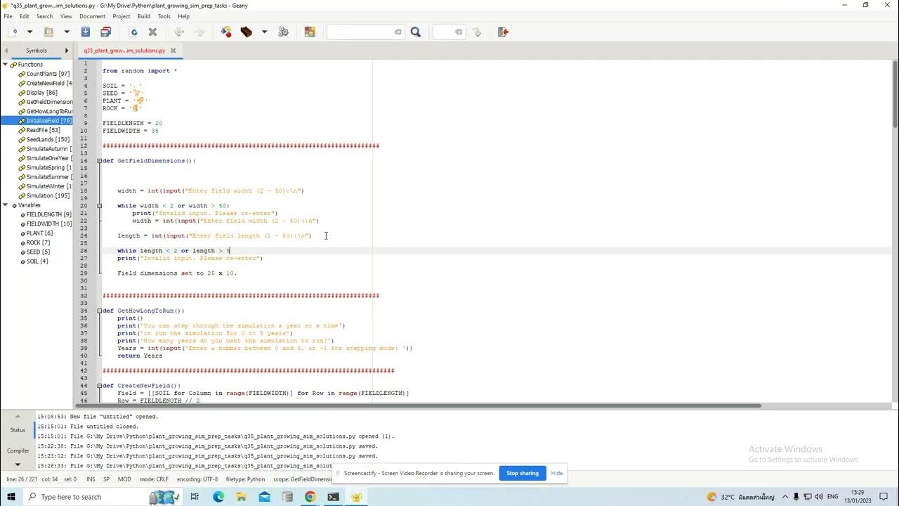 35) A Variable FieldWidth and FieldLength - Plant Growing Simulation - 9210 IGCSE Computer ...