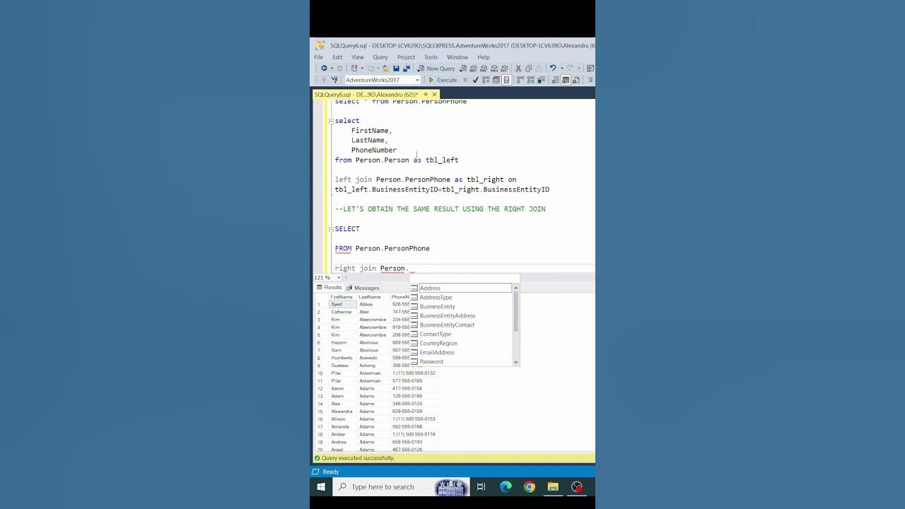 Sql Server Beginner Right Join Sqlserver Sql Sqltips Youtube