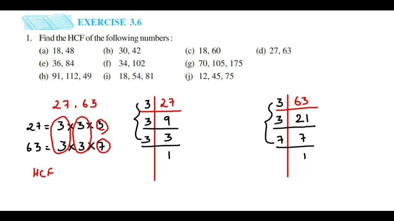 Find the HCF of the following numbers :(i) 18, 48 (ii) 30, 42 (iii) 18, 60 (iv) 27, 63. 1q ex 3. ...