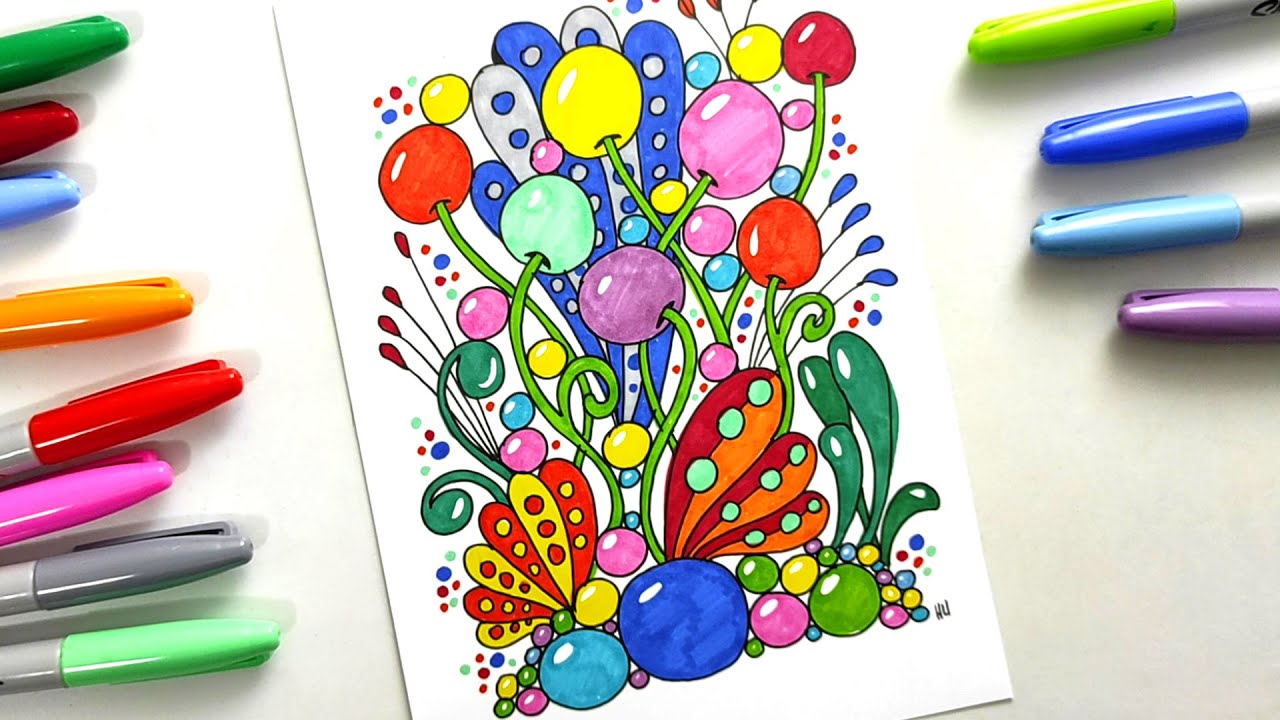 Colorful zendoodle art: a colorful world, floral tangle art, zen art ...