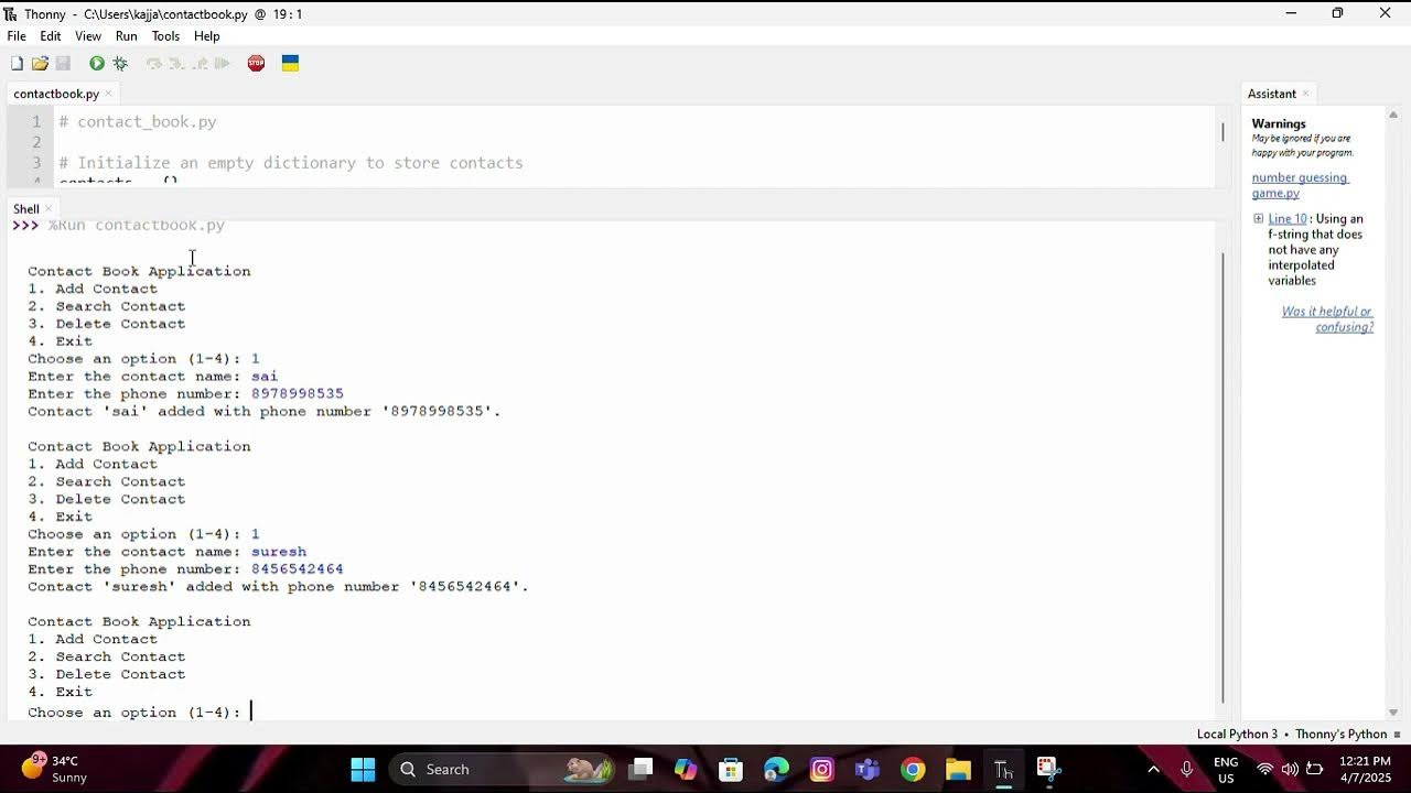 Task 2: Create a Simple Contact Book @Technohacksedutech - YouTube