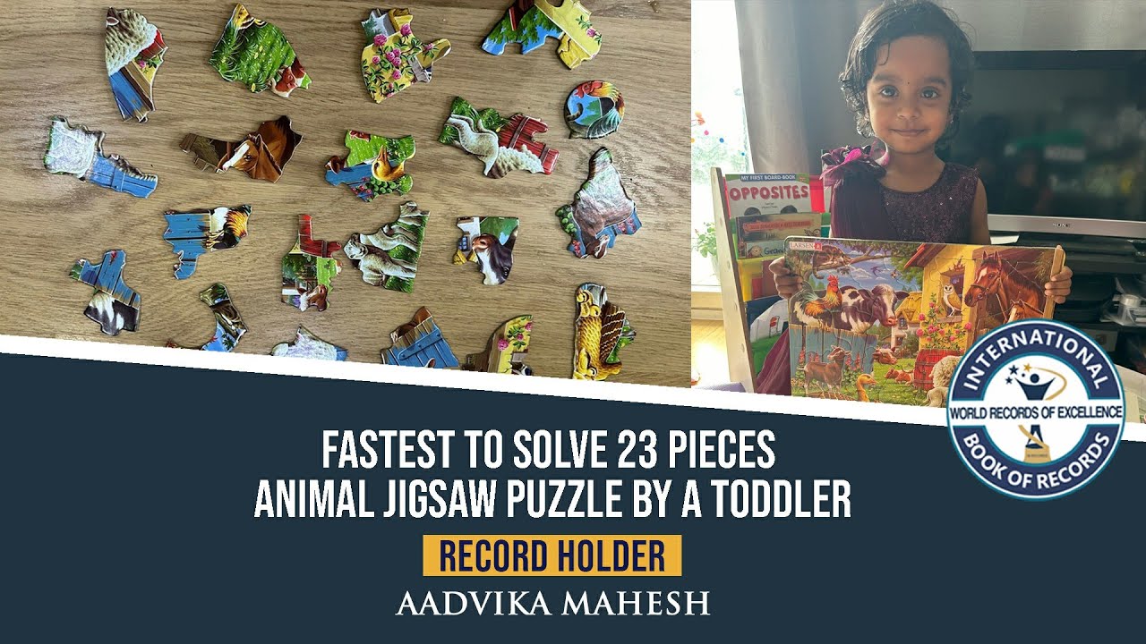 FASTEST TO SOLVE 23 PIECES ANIMAL JIGSAW PUZZLE BY A TODDLER - YouTube