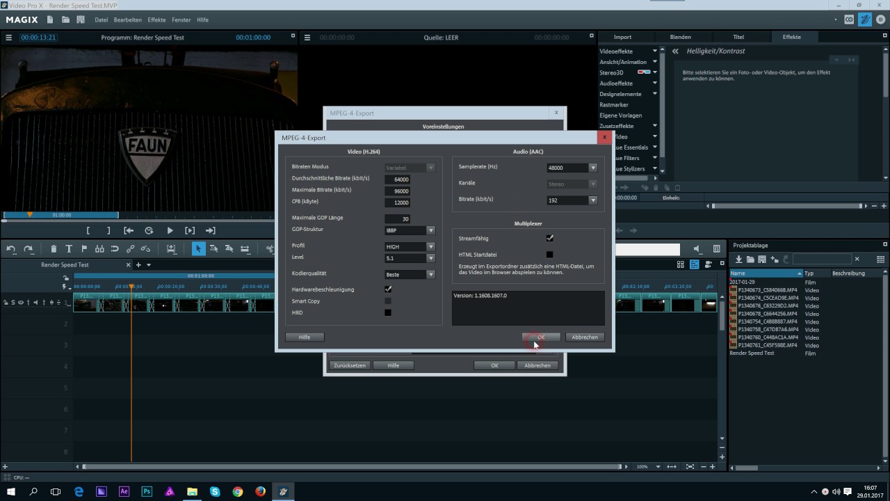 Render Speed Test without activated Quick Sync - Magix Video Pro X8 ...