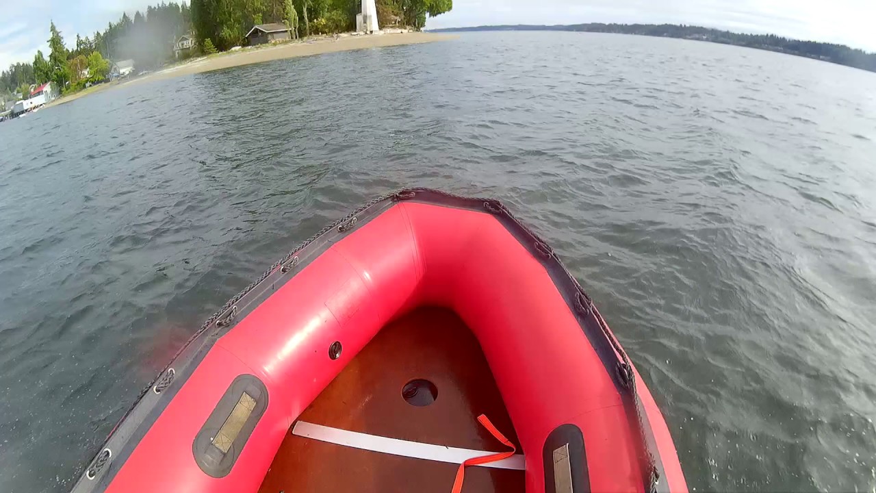 first run in inflatable boat 20hp tohatsu - YouTube