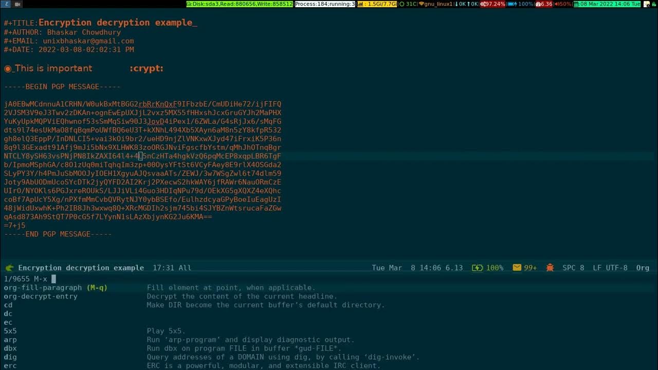 Emacs Orgmode PGP Encryption Decryption 2022_03_08_14:03:51 - YouTube