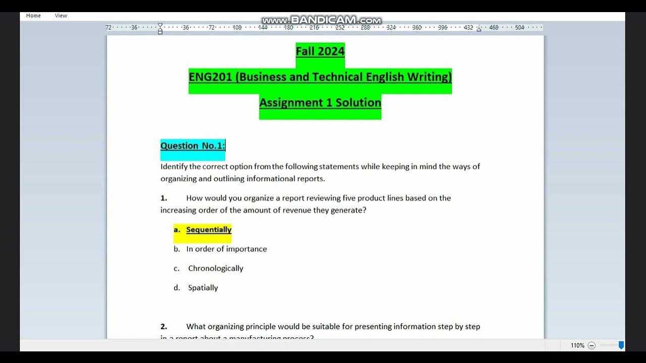 ENG201 Assignment 1 Solution || ENG201 - Business and Technical English Writing || Fall 2024 ...