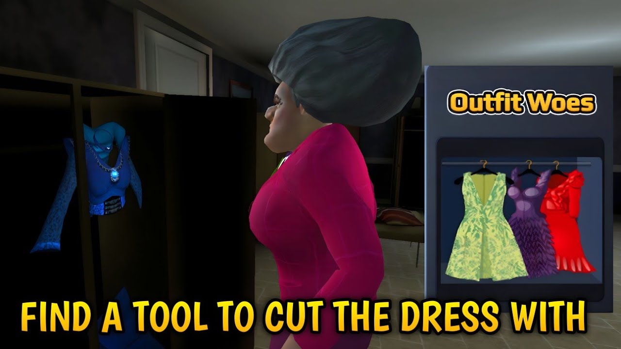 scary teacher 3d outfit woes || find a tool to cut the dress with - YouTube