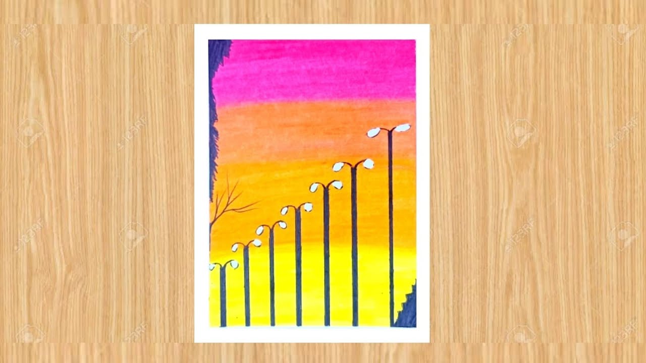 How to draw street drawing with oil pestal colour||easy street drawing ...