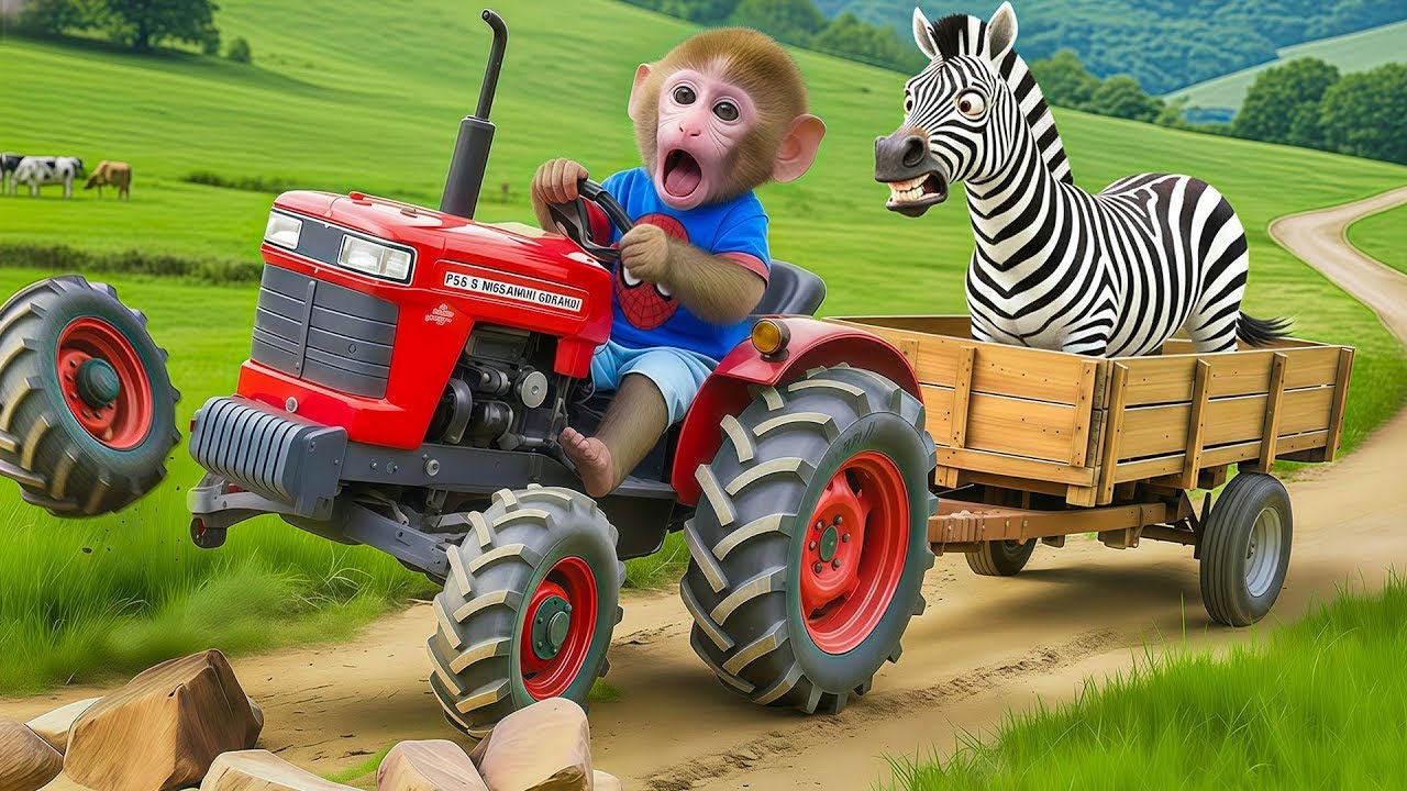 Monkey Nana Drives Tractor EPIC Horse Rescue from Falling Rocks! - YouTube