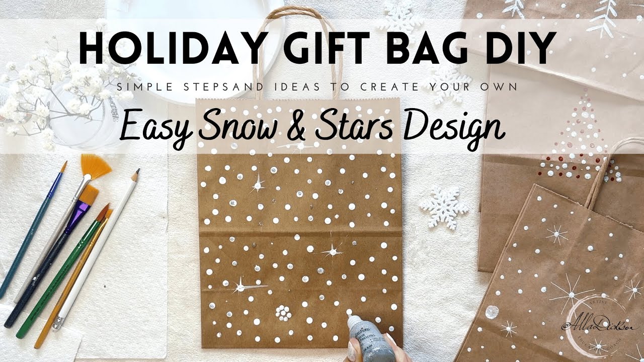 Holiday Gift Bag DIY - Easy Snow & Stars Design How To Make Holiday ...