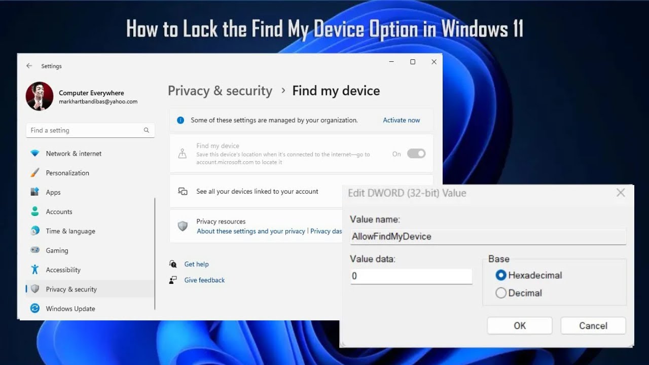 How to Lock the Find My Device Option in Windows 11 - YouTube
