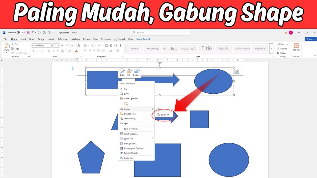 Cara Grouping Gambar atau Menggabungkan Shape di Word - YouTube