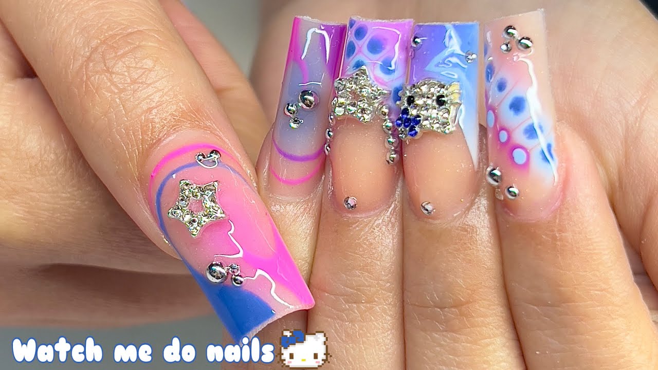 Y2K/ Cyberpunk Nail Art ~ 3 Week Fill In | Acrylic Nails Tutorial - YouTube