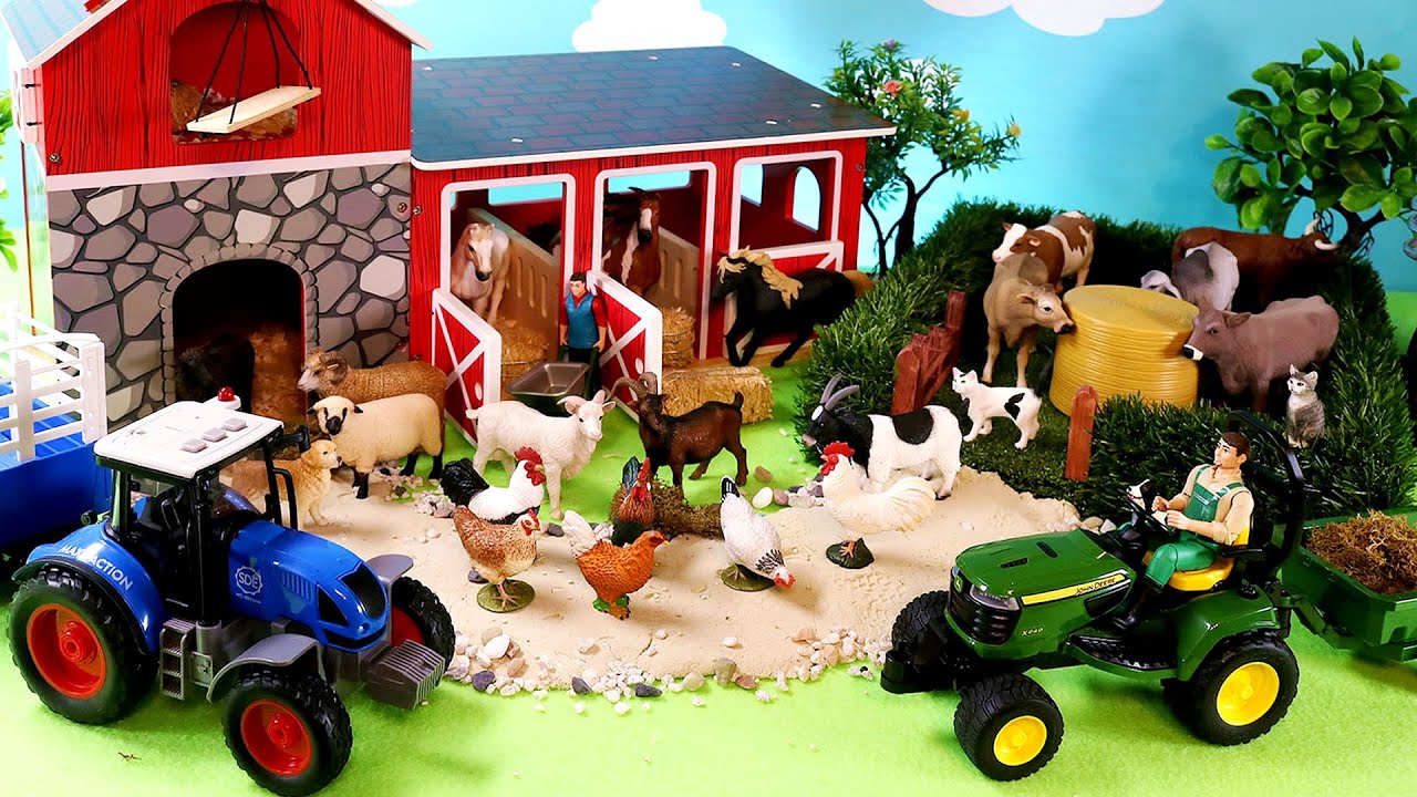 Farm Country Diorama and Barnyard Animal Figurines Cattle Horses - YouTube