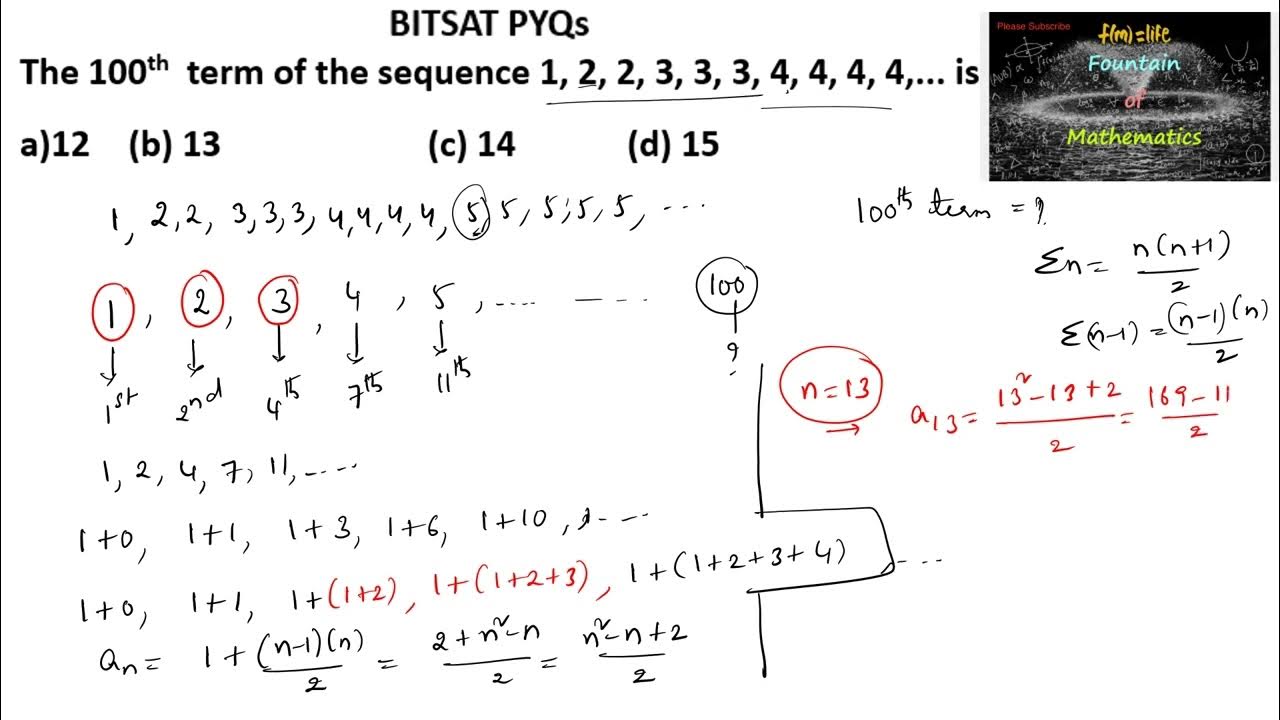 100th term of the sequence 1,2,2,3,3,3,4,4,4,4,... is |BITSAT Sequence Series|AP|GP|VIT|JEE|CET ...