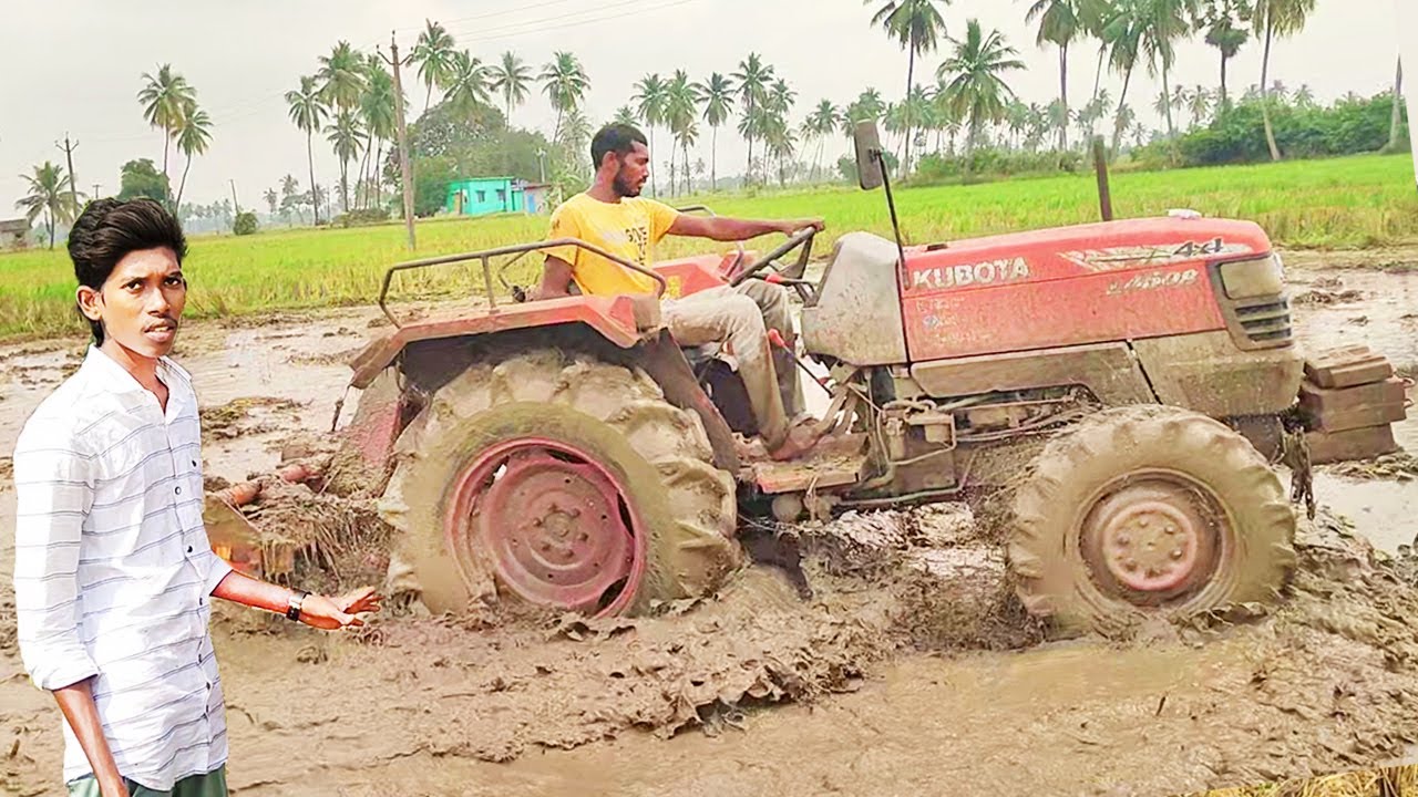 KUBOTA L4503 with best Rotavator 5 Feets in paddy | Tractor videos ...