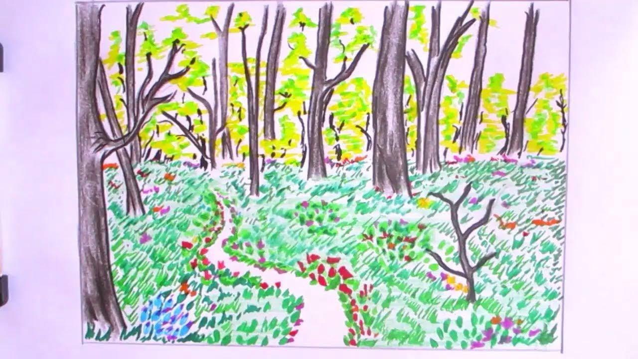 Drawing a deep forest landscape | Scenery Drawing Channel#45 - YouTube