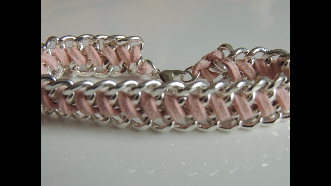 DIY Pulsera con cadenas y cordón de antelina. How to make bracelet ...
