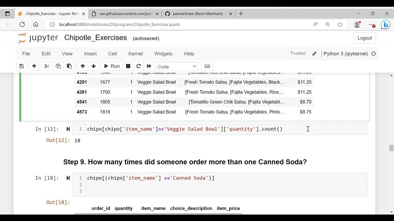 Chipotle Exercise Solution Pandas DataFrame - YouTube