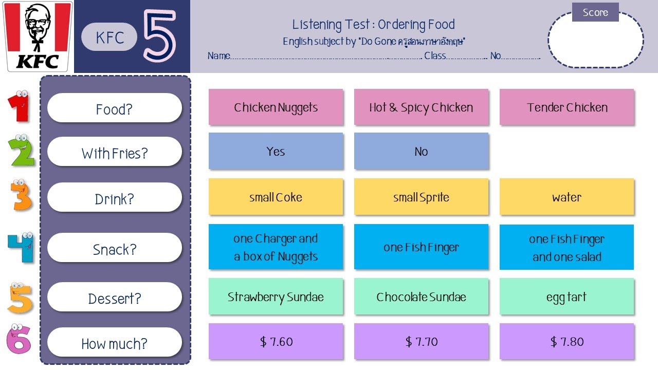 Listening Test : KFC fast food restaurant (5) - YouTube