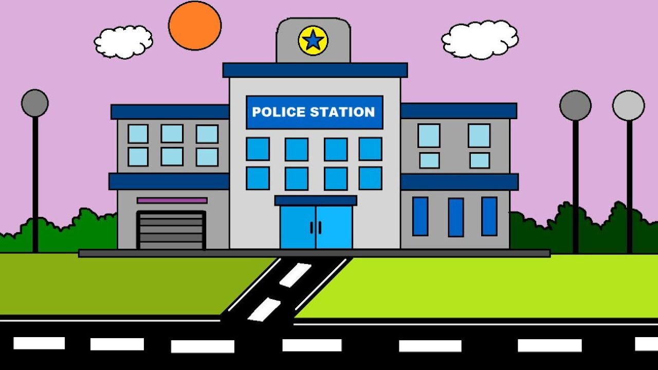 MS Paint Police Station drawing on computer | How to draw an easy house ...