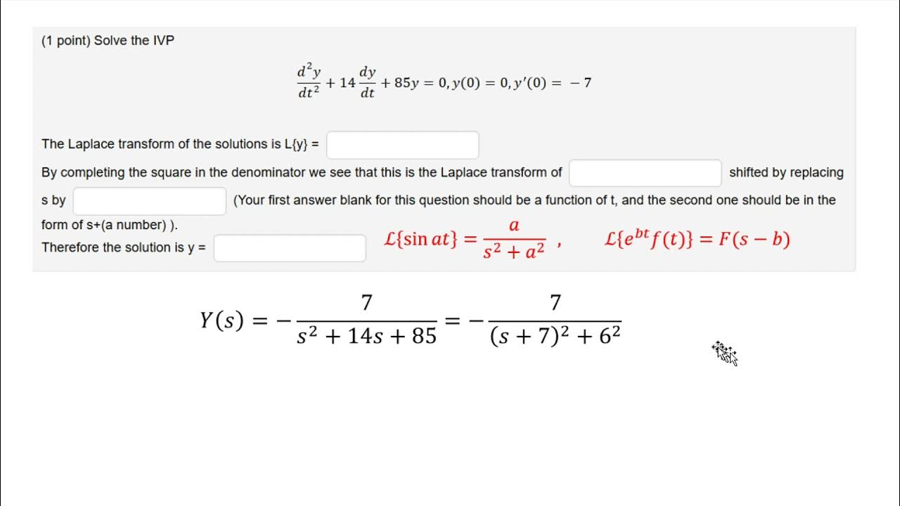 Solving DE using Laplace Transform: Completing the square - YouTube